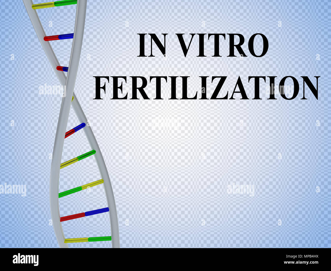 3D illustration of IN VITRO FERTILIZATION script with DNA double helix ...