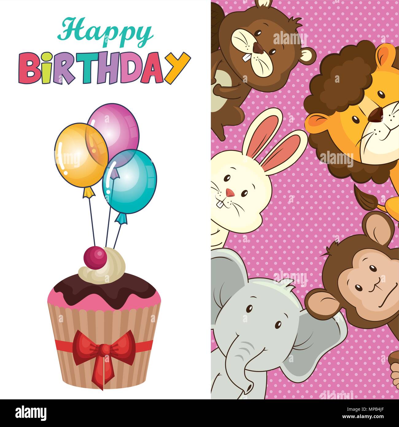 happy birthday card with cute animals Stock Vector Image & Art - Alamy