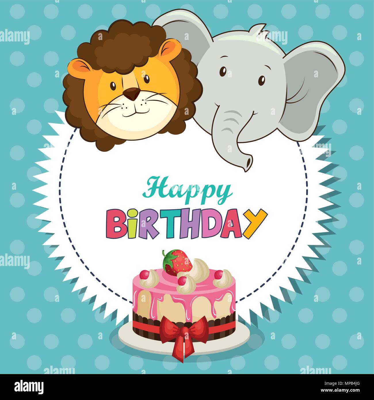 happy birthday card with cute animals Stock Vector Image & Art - Alamy