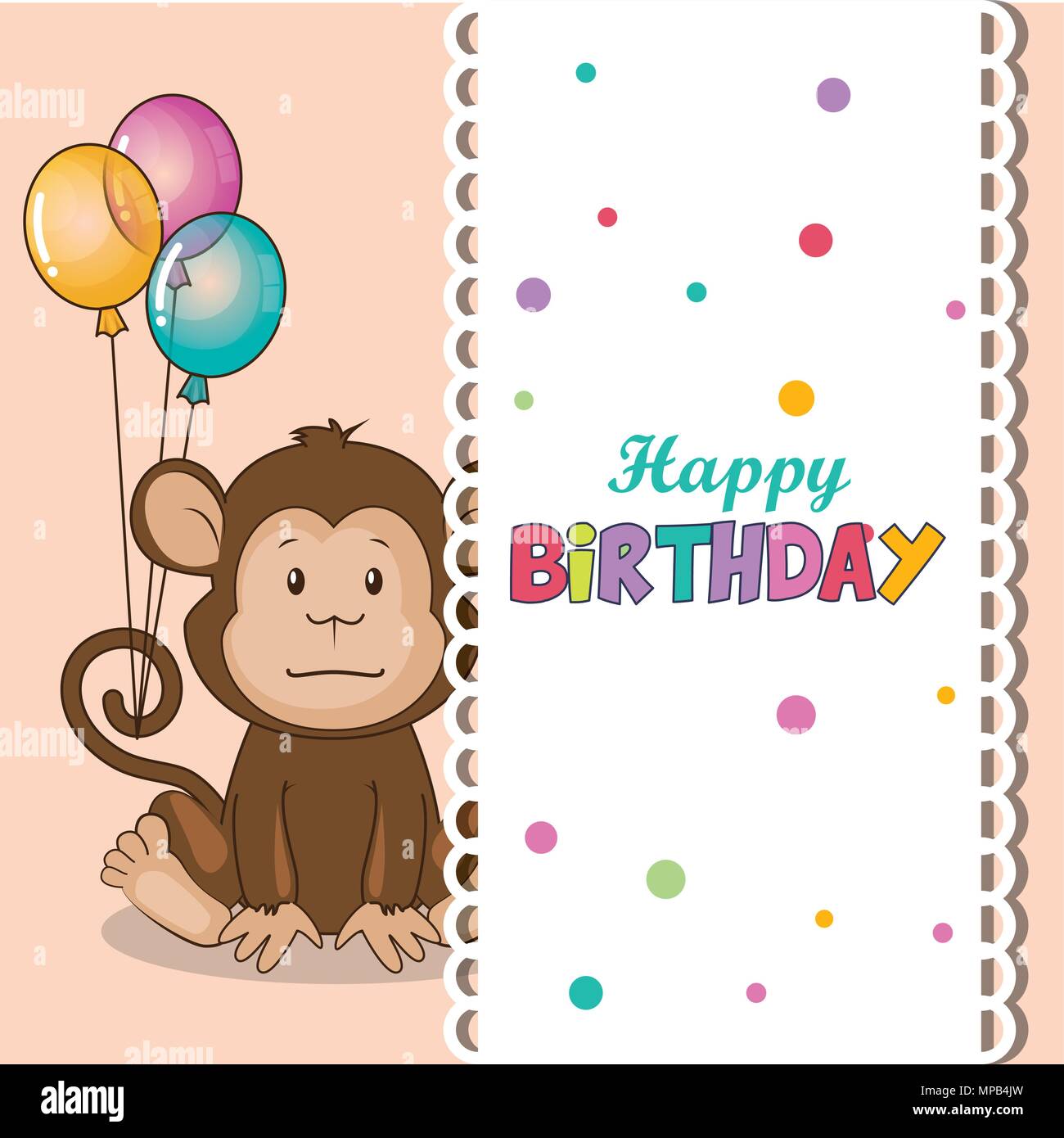 happy birthday card with cute monkey Stock Vector Image & Art - Alamy