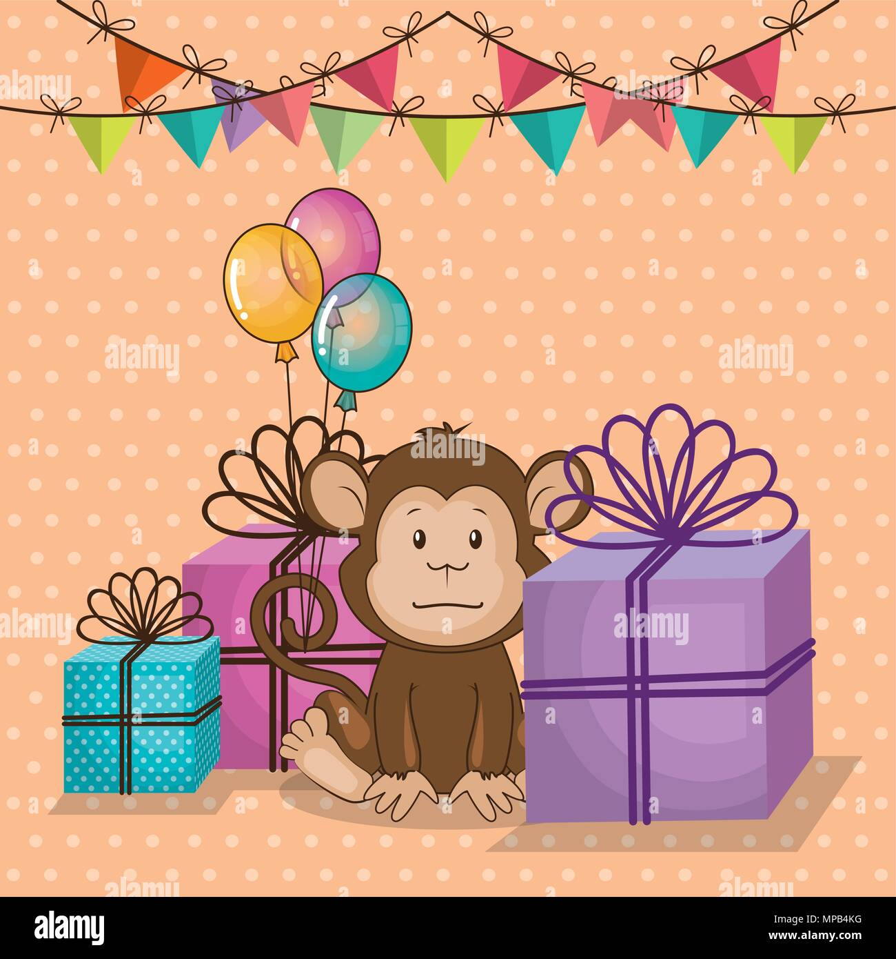 happy birthday card with cute monkey Stock Vector Image & Art - Alamy