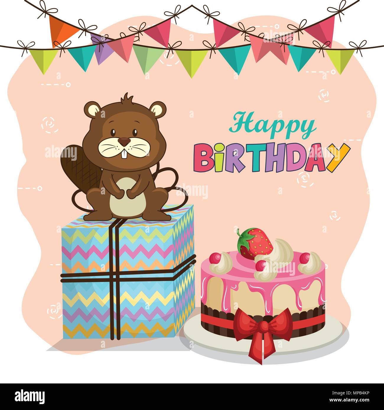 happy birthday card with cute beaver Stock Vector Image & Art - Alamy