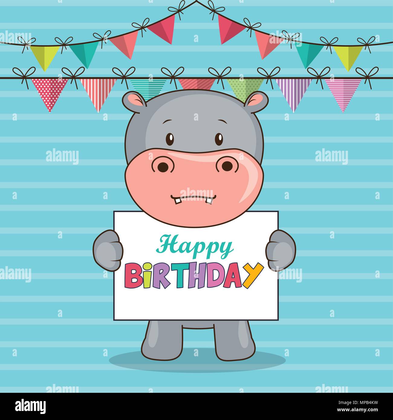 happy birthday card with cute hippo Stock Vector Image & Art - Alamy
