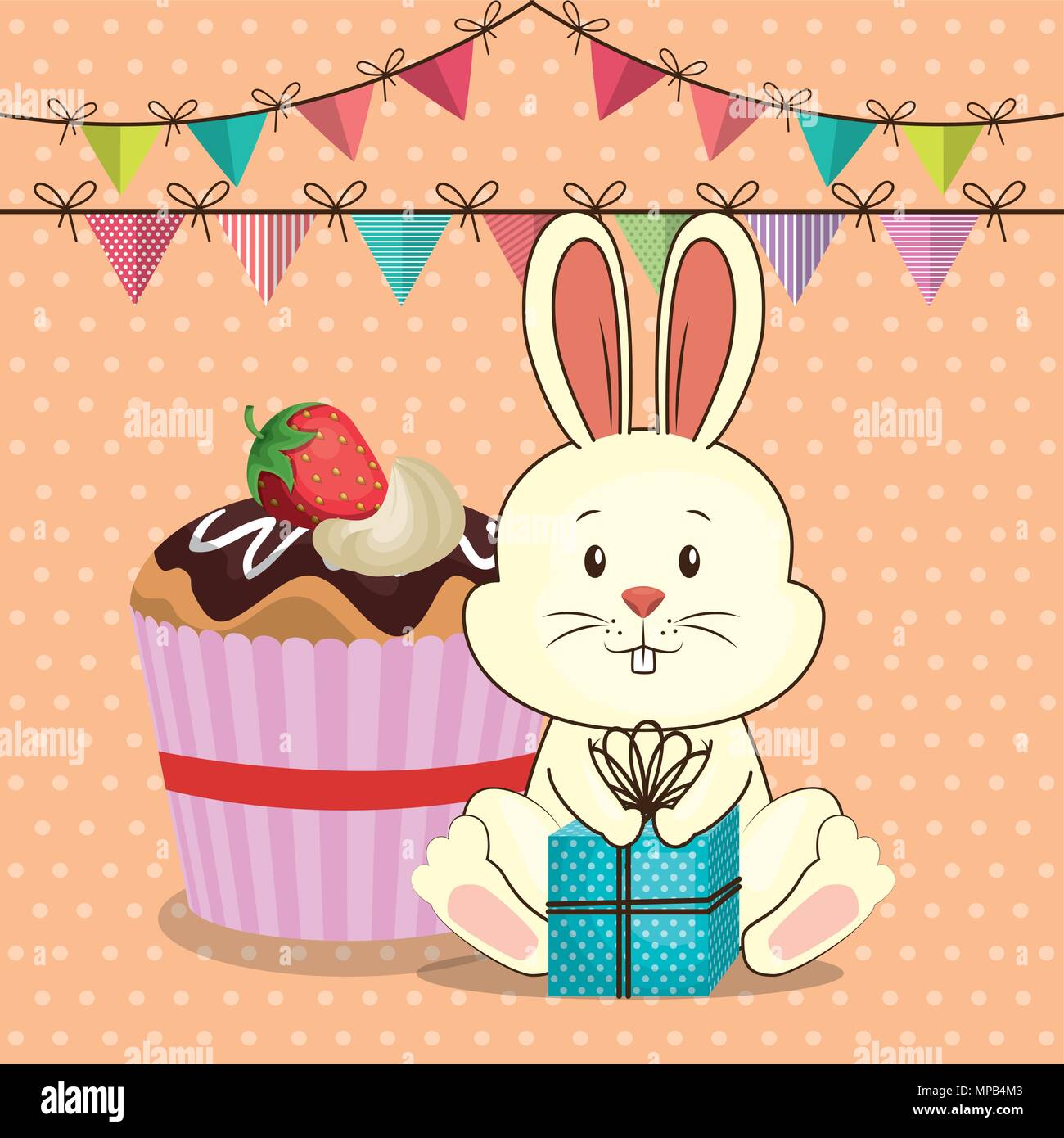 happy birthday card with cute rabbit Stock Vector Image & Art - Alamy