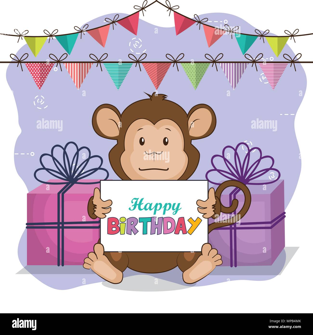 happy birthday card with cute monkey Stock Vector Image & Art - Alamy