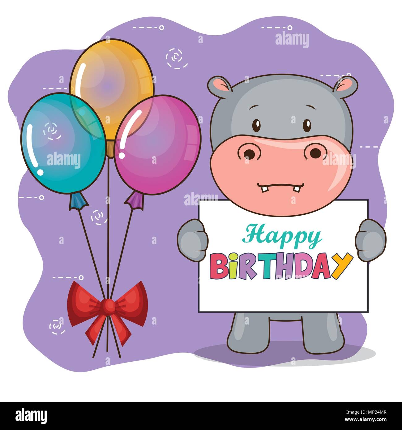 happy birthday card with cute hippo Stock Vector Image & Art - Alamy