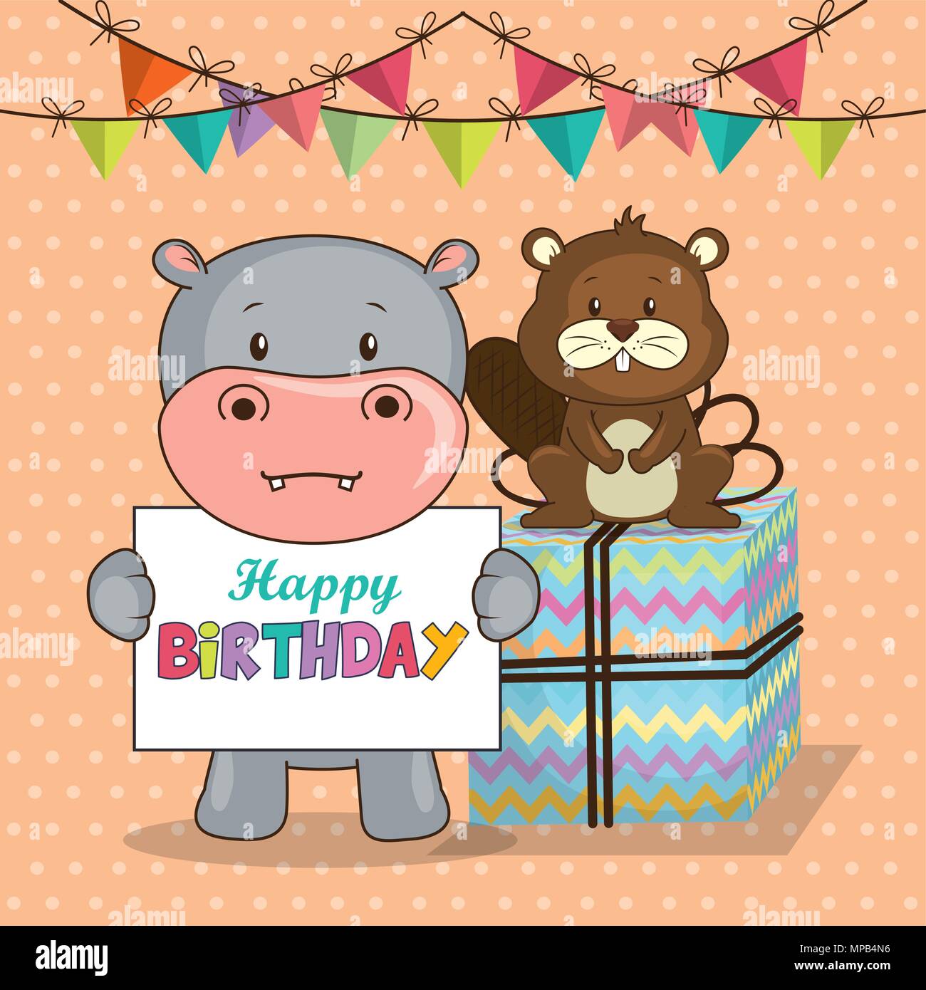 happy birthday card with cute animals Stock Vector Image & Art - Alamy