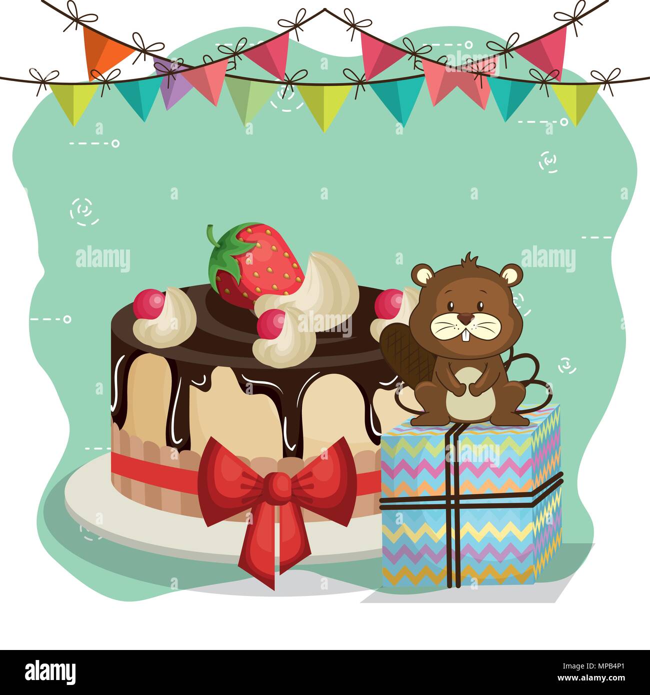 happy birthday card with cute beaver Stock Vector Image & Art - Alamy