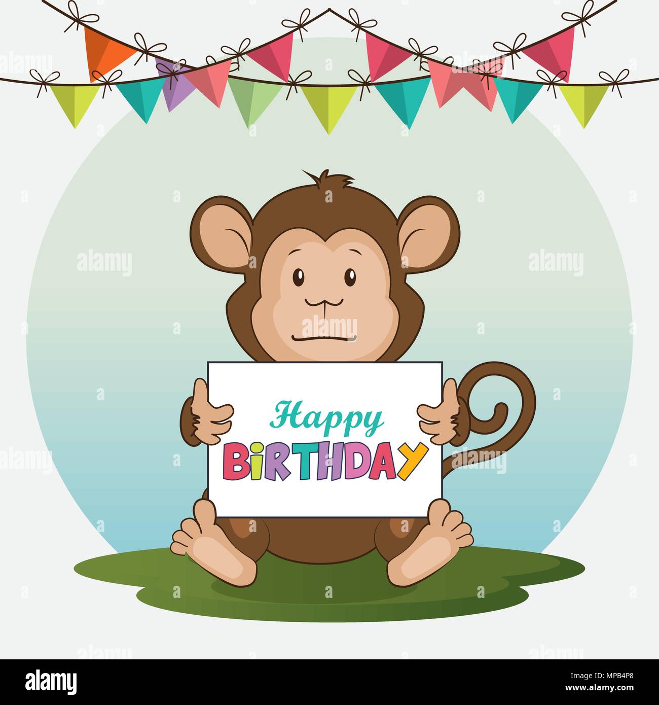 happy birthday card with cute monkey Stock Vector Image & Art - Alamy