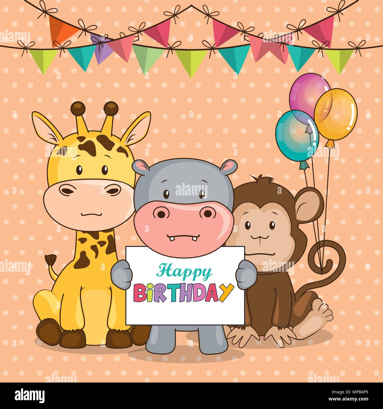 happy birthday card with cute animals Stock Vector Image & Art - Alamy