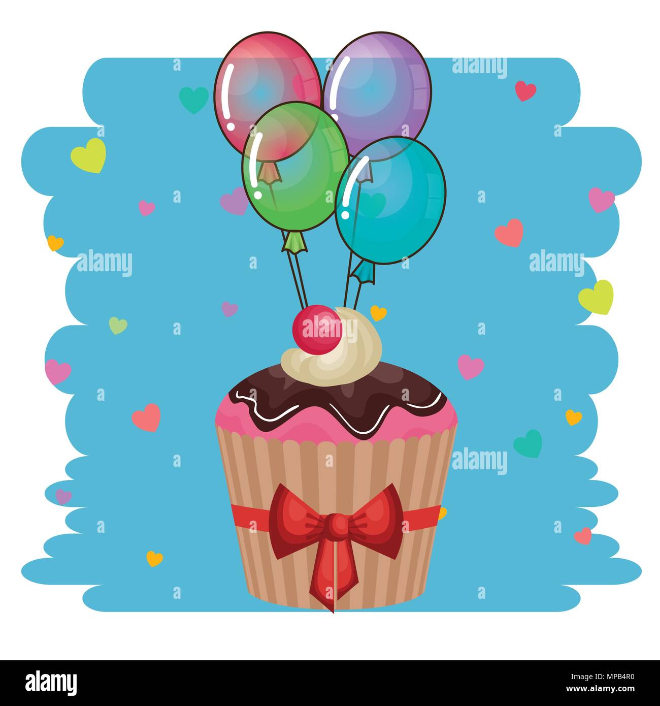 happy birthday card with cupcake and balloons helium Stock Vector Image ...