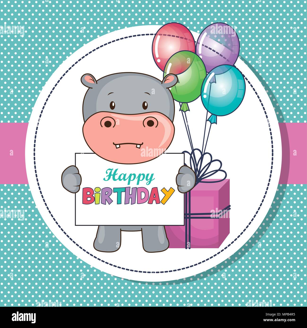 happy birthday card with cute hippo Stock Vector Image & Art - Alamy