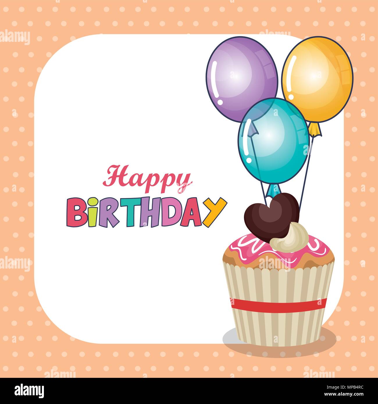 happy birthday card with cupcake and balloons helium Stock Vector Image ...