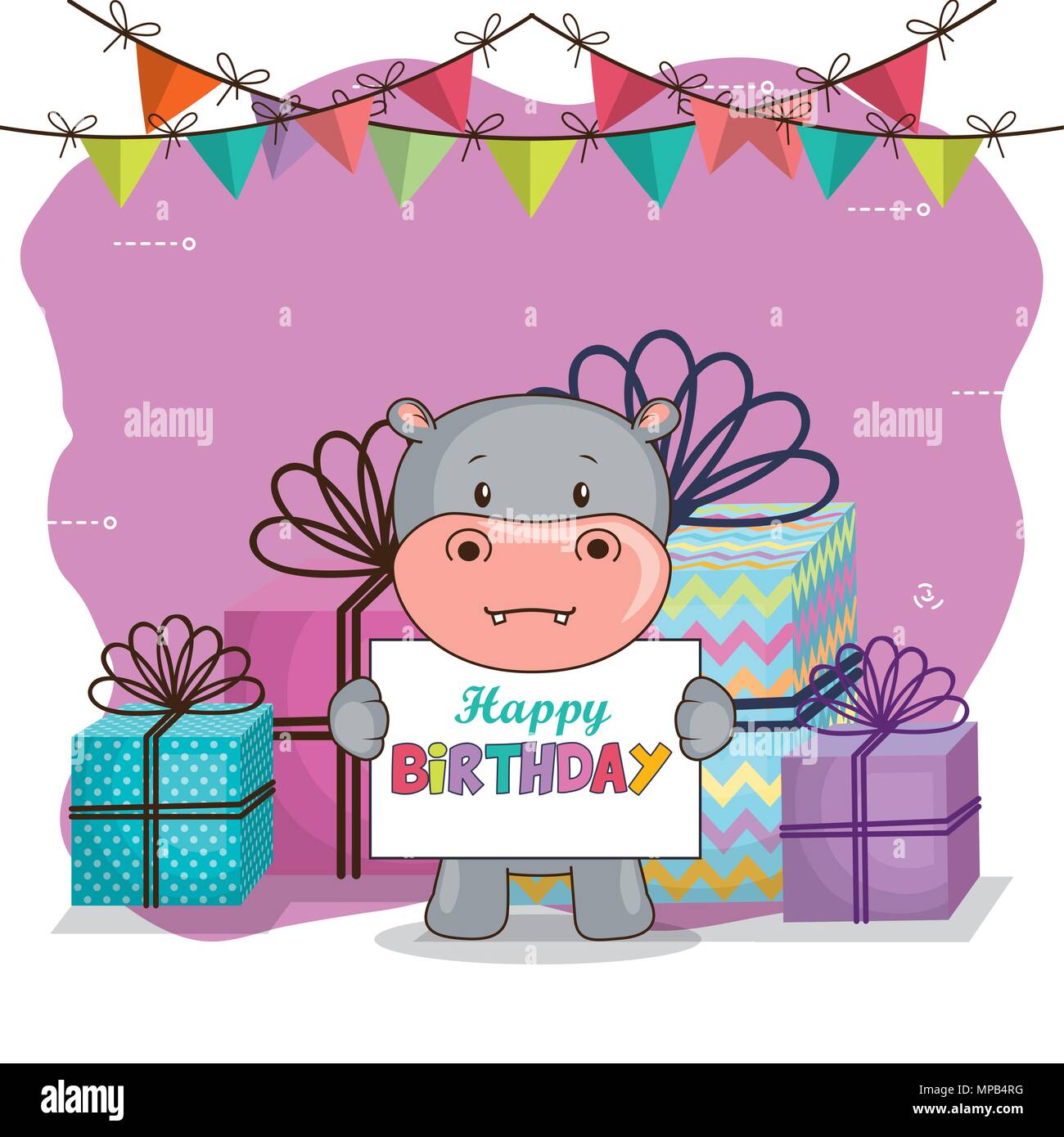 happy birthday card with cute hippo Stock Vector Image & Art - Alamy