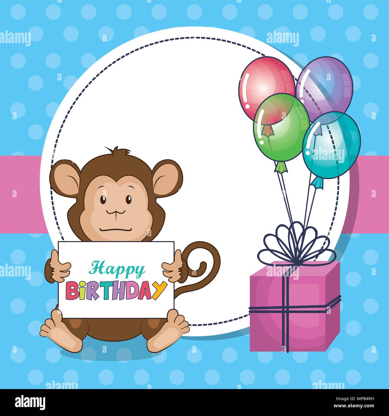 happy birthday card with cute monkey Stock Vector Image & Art - Alamy
