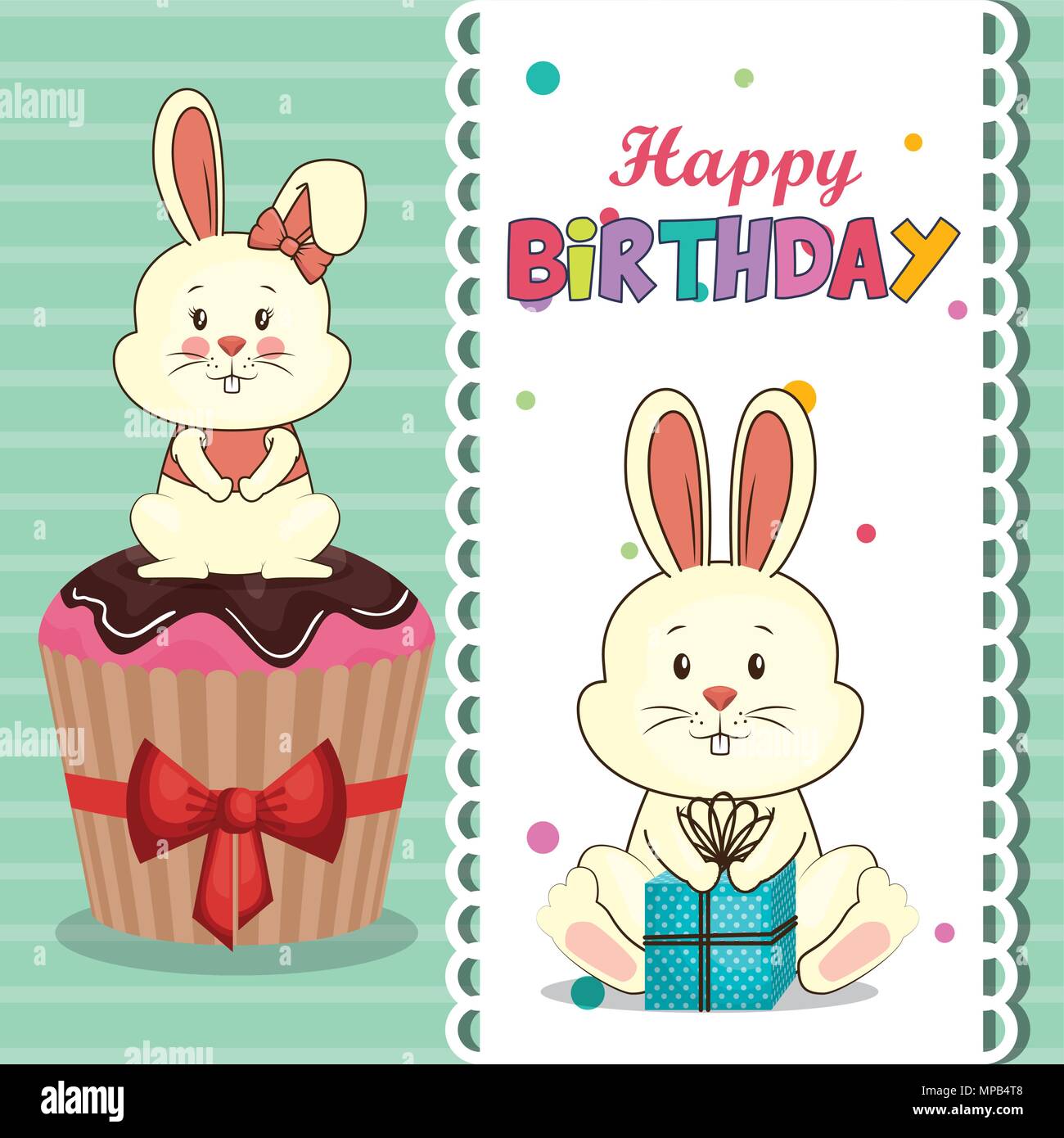 happy birthday card with cute rabbit Stock Vector Image & Art - Alamy