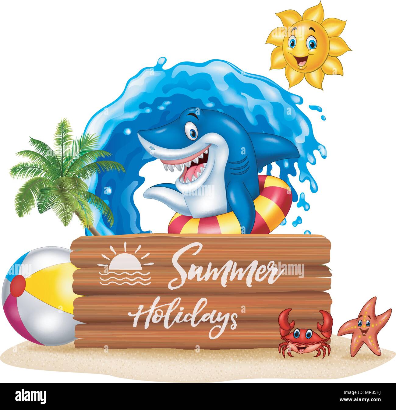 Summer background with shark and wooden sign Stock Vector Image & Art ...