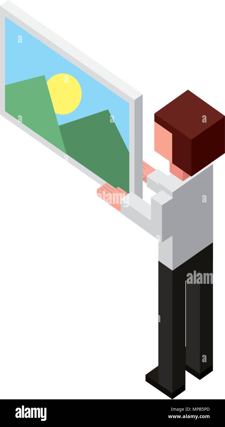 businessman holding photo back view isometric Stock Vector Image & Art ...
