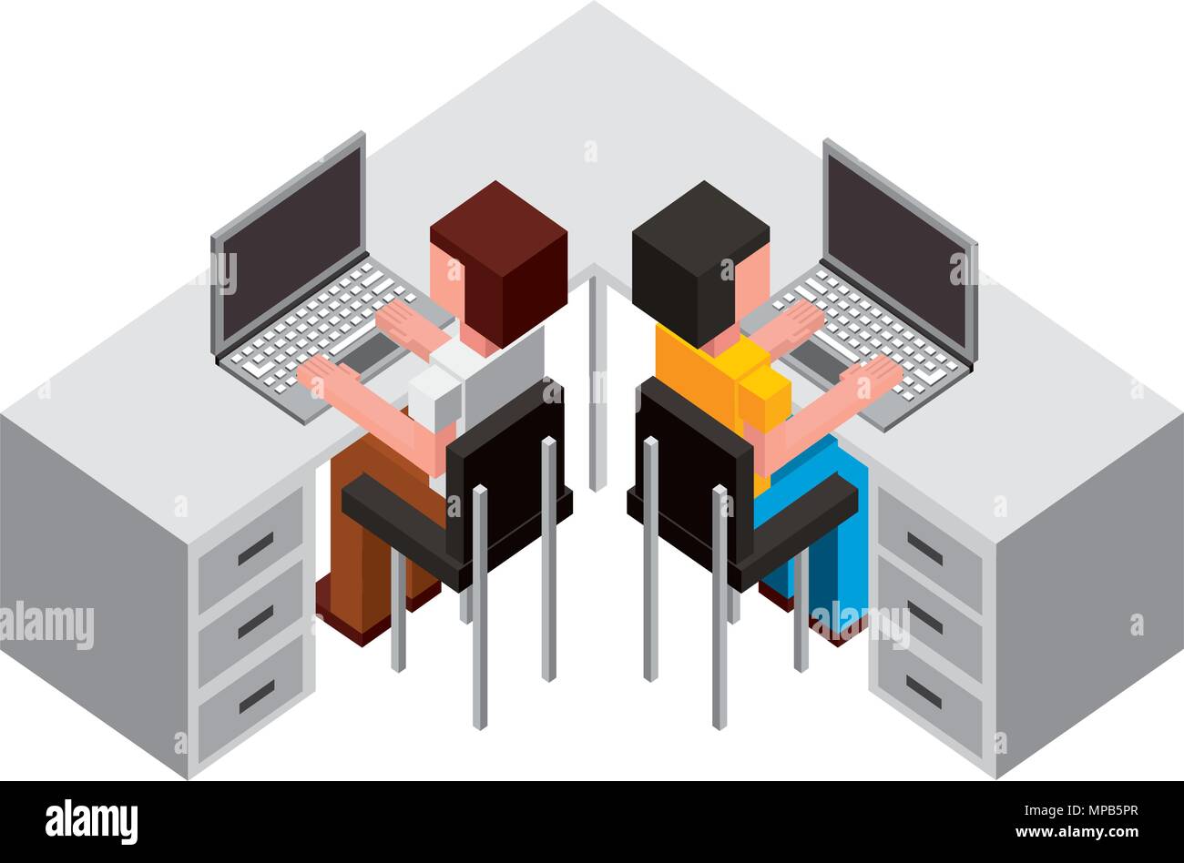 top view people works with computer at desk Stock Vector Image & Art ...