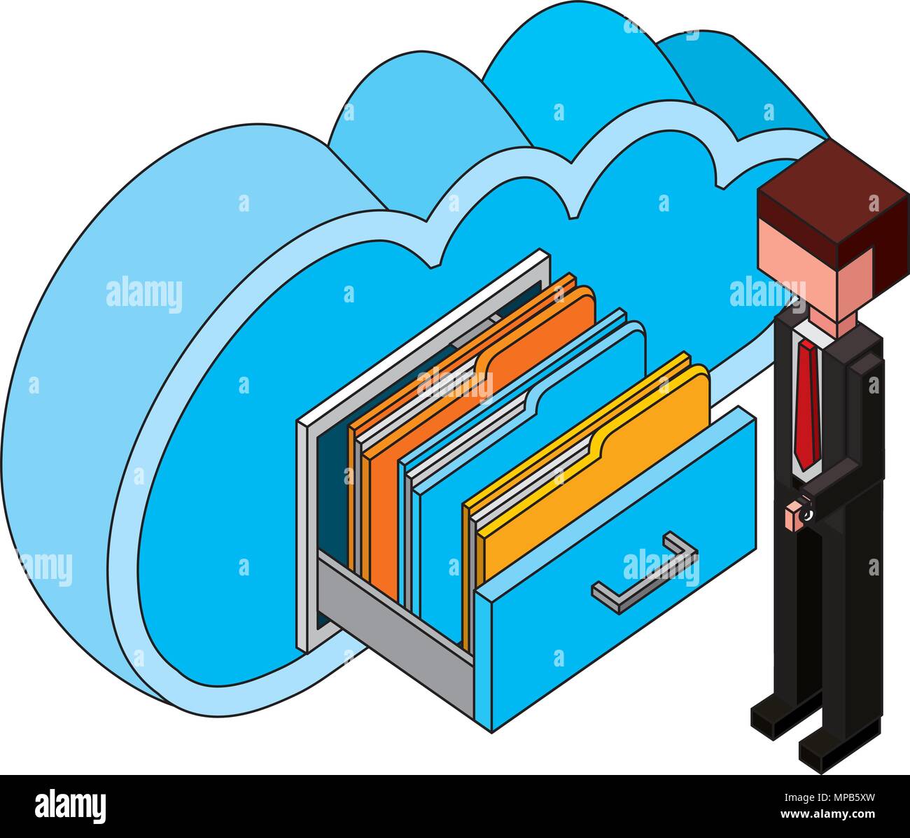 businessman and cloud computing cabinet files isometric Stock Vector ...