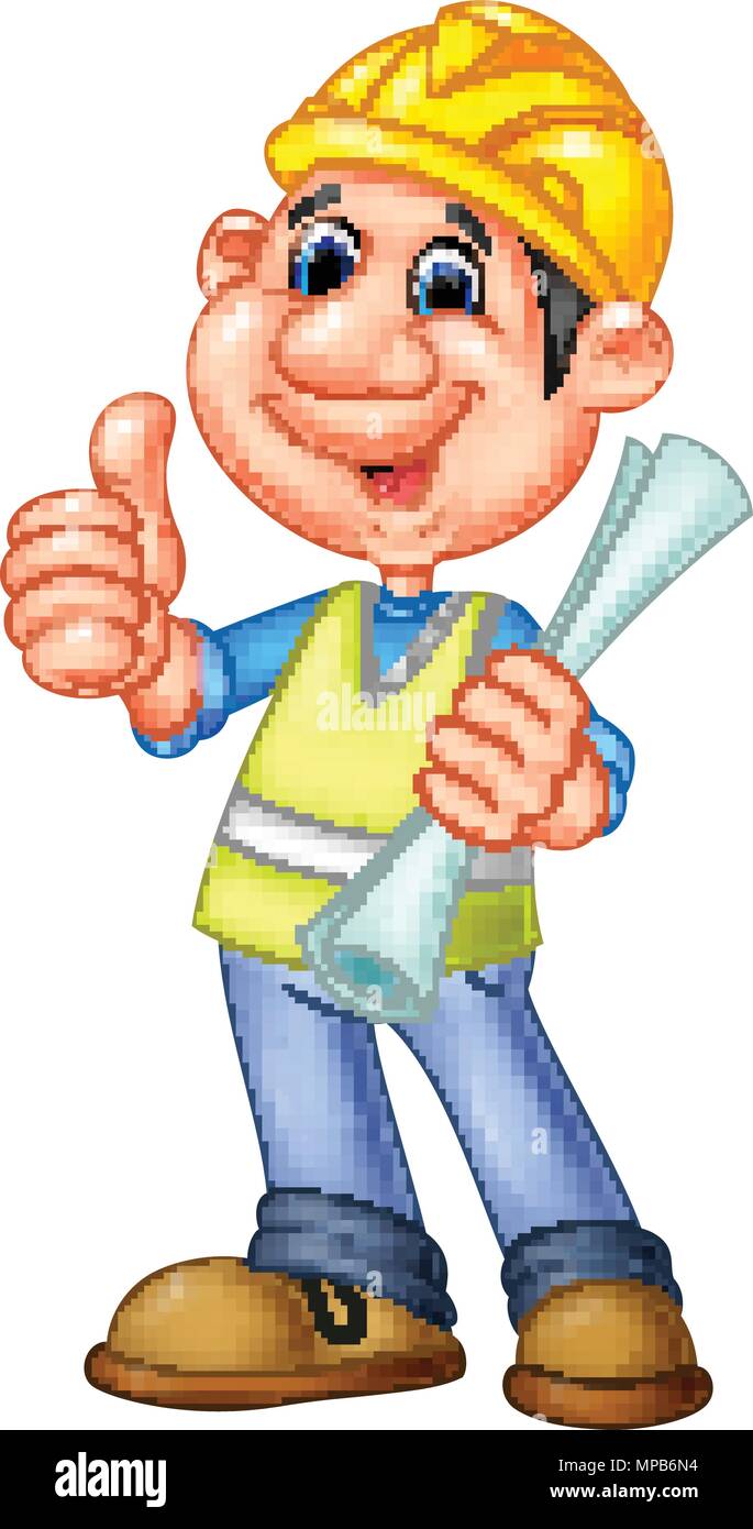 Happy Construction Workers Cartoon