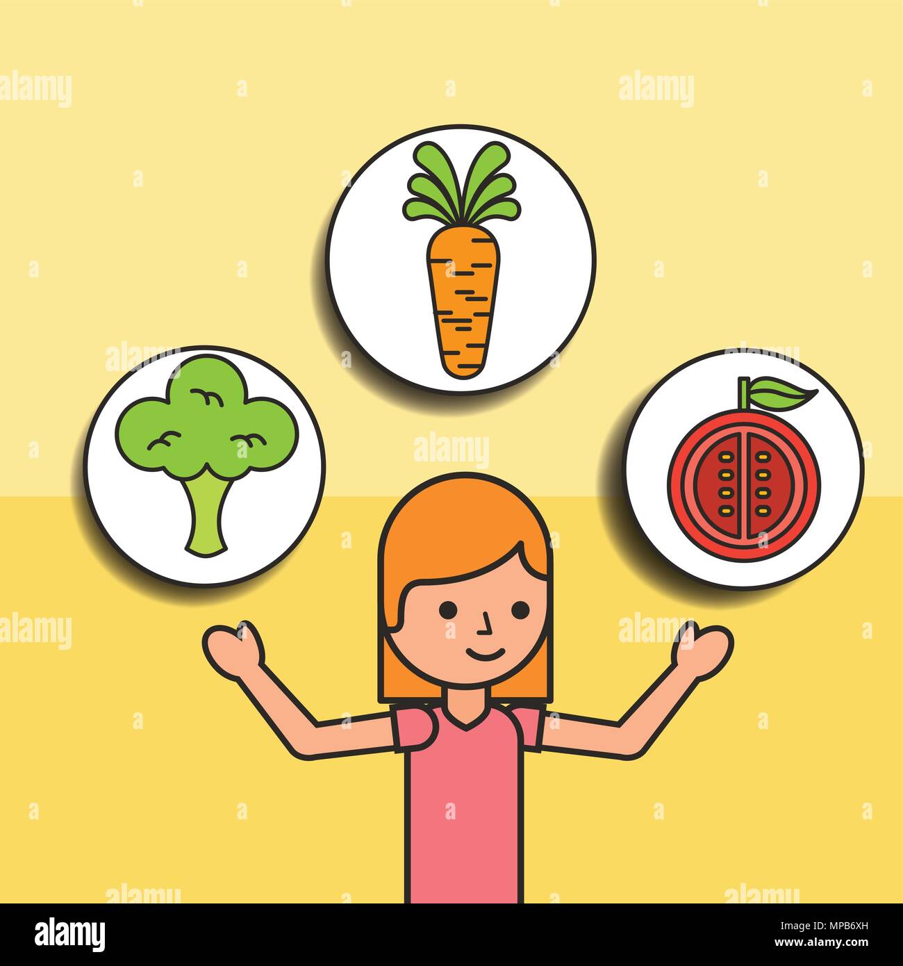 girl cartoon and carrot tomato broccoli Stock Vector Image & Art - Alamy