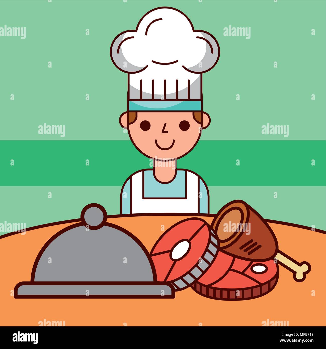 chef boy cartoon and food service meat fish chicken Stock Vector Image ...