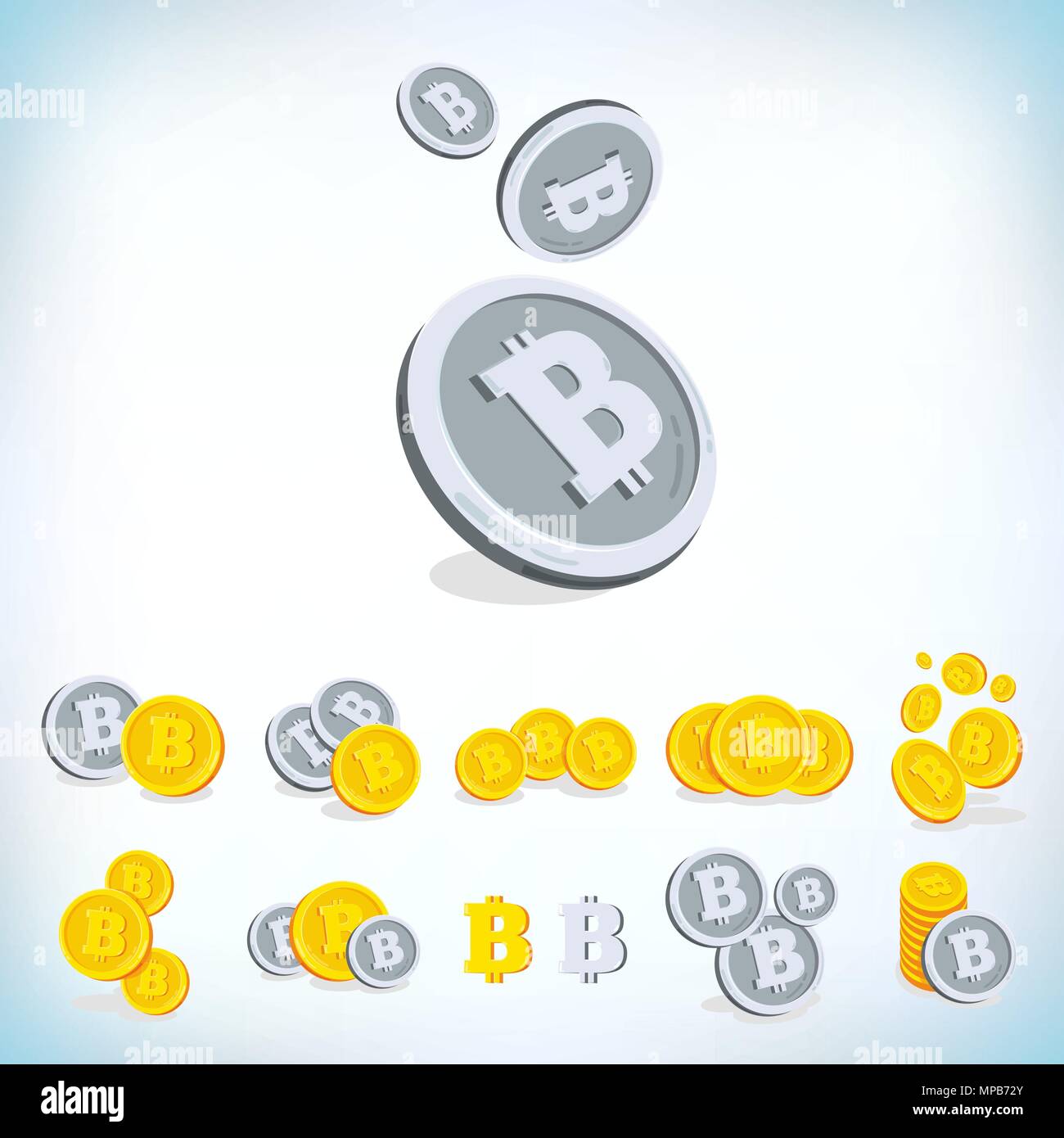 Bitcoin. 2D cartoon bit coin. Digital currency. Cryptocurrency. Golden ...
