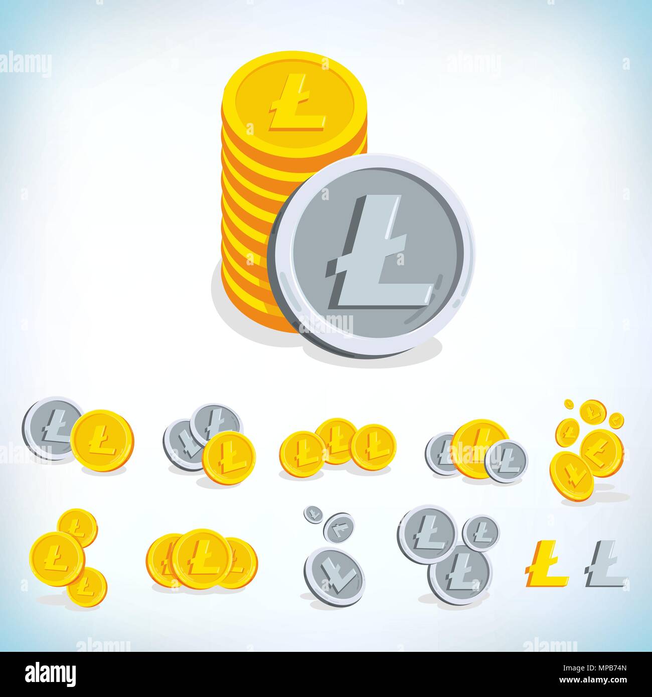 litecoin. 2D cartoon bit coin. Digital currency. Cryptocurrency. Golden ...