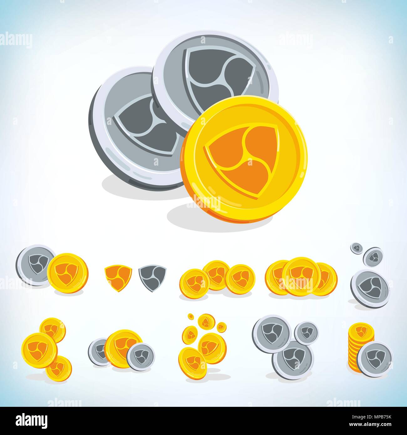 nem. 2D cartoon coin. Digital currency. Cryptocurrency. Golden coins ...