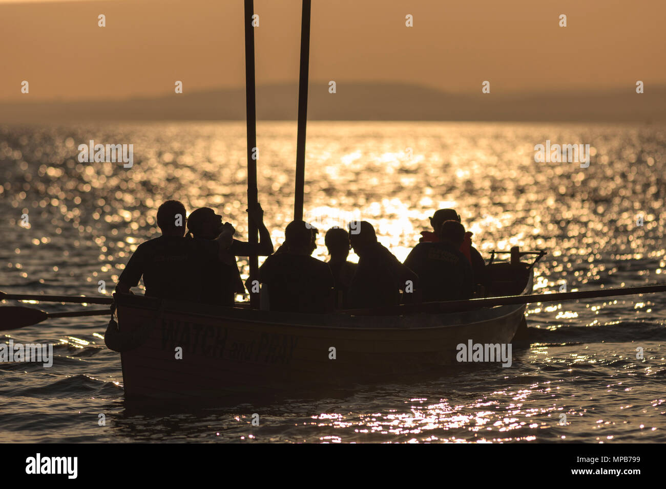 Clevedon Piloy Gig Club training in the Bristol Channel Stock Photo - Alamy