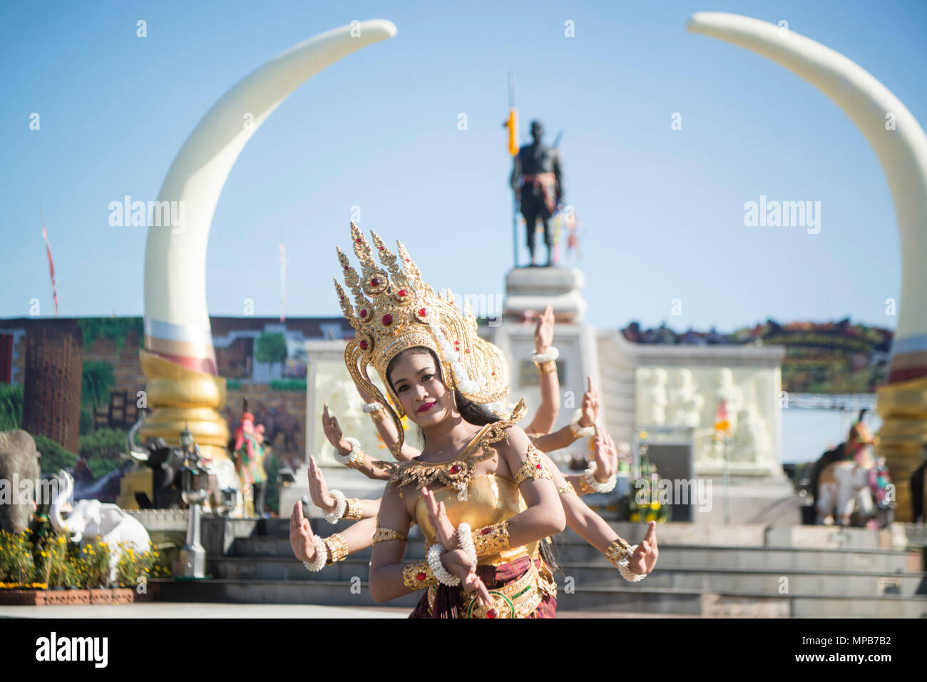traditional thai Dance at the Phaya Surin Pakdee Monument at the traditional Elephant Round Up ...