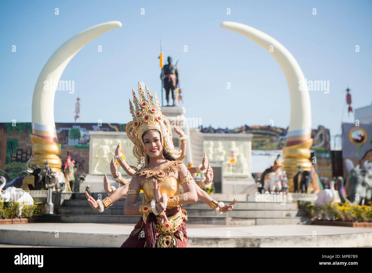 traditional thai Dance at the Phaya Surin Pakdee Monument at the traditional Elephant Round Up ...
