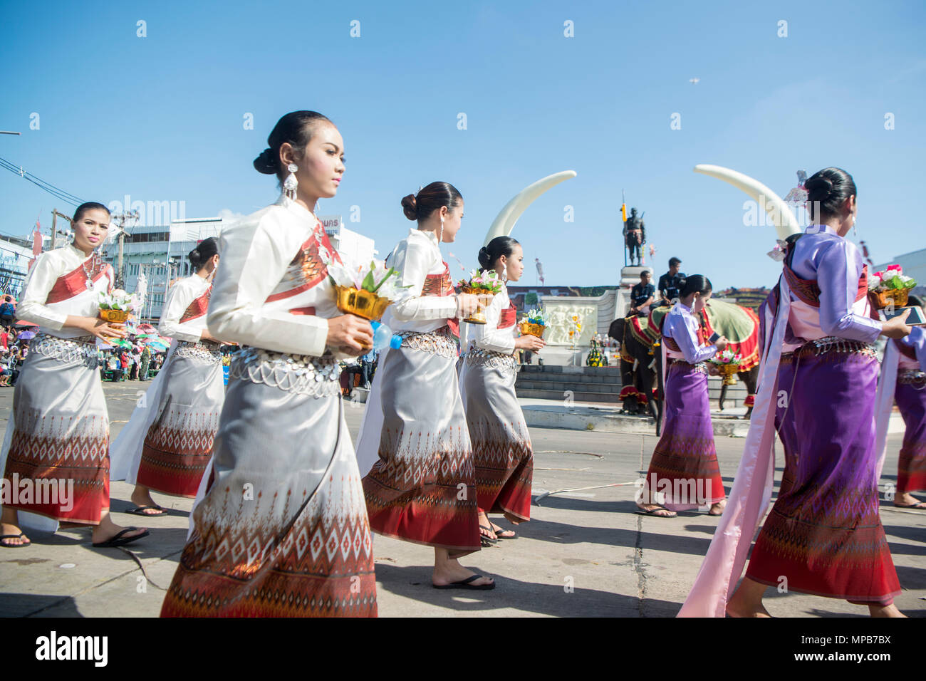 traditional thai Dance at the Phaya Surin Pakdee Monument at the traditional Elephant Round Up ...
