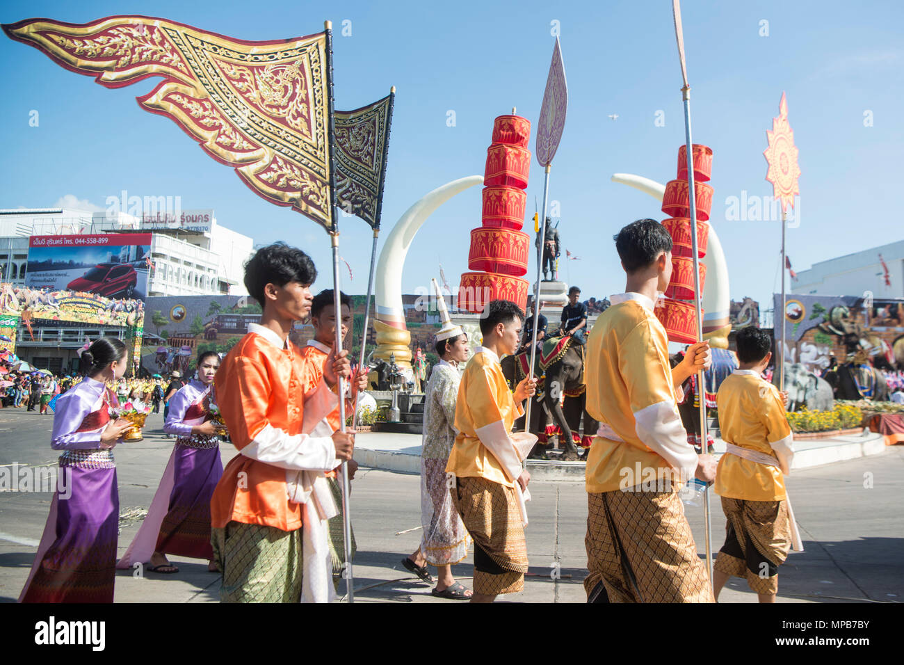 traditional thai Dance at the Phaya Surin Pakdee Monument at the traditional Elephant Round Up ...
