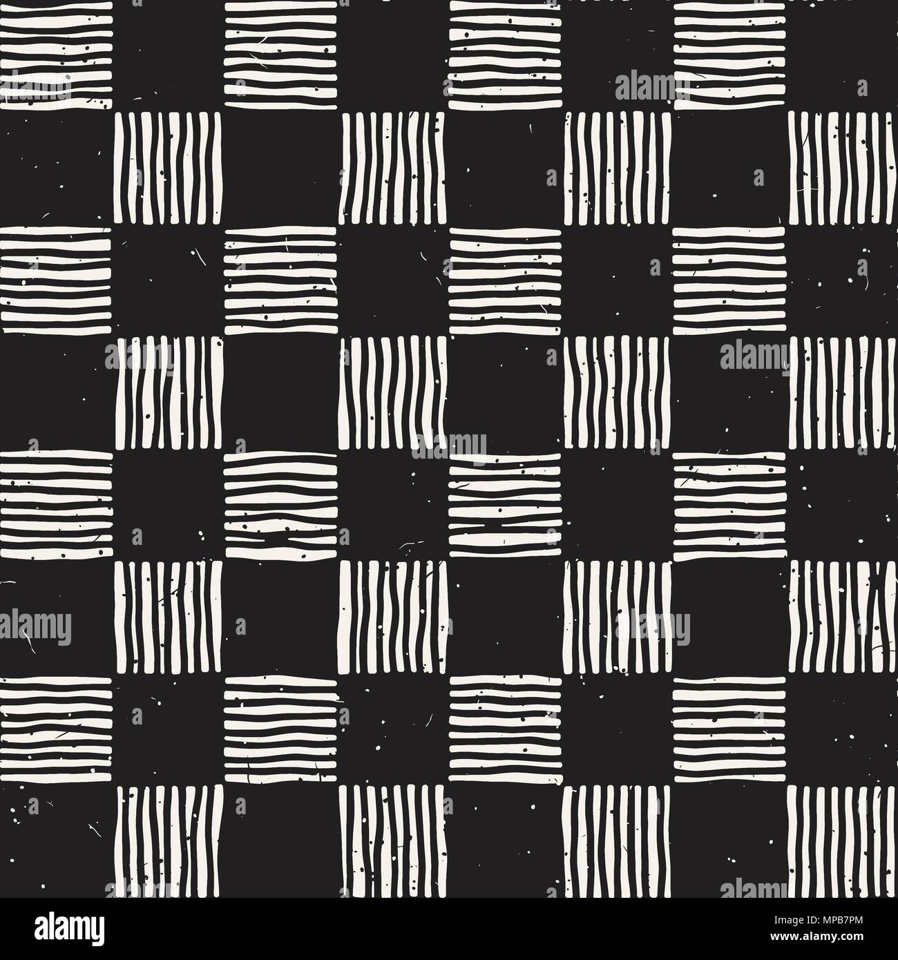 Hand drawn seamless repeating pattern with checker lines tiling. Grungy ...