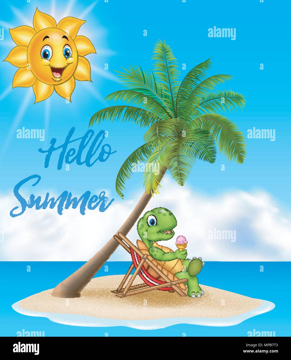 Summer background with turtle eating ice cream Stock Vector Image & Art ...