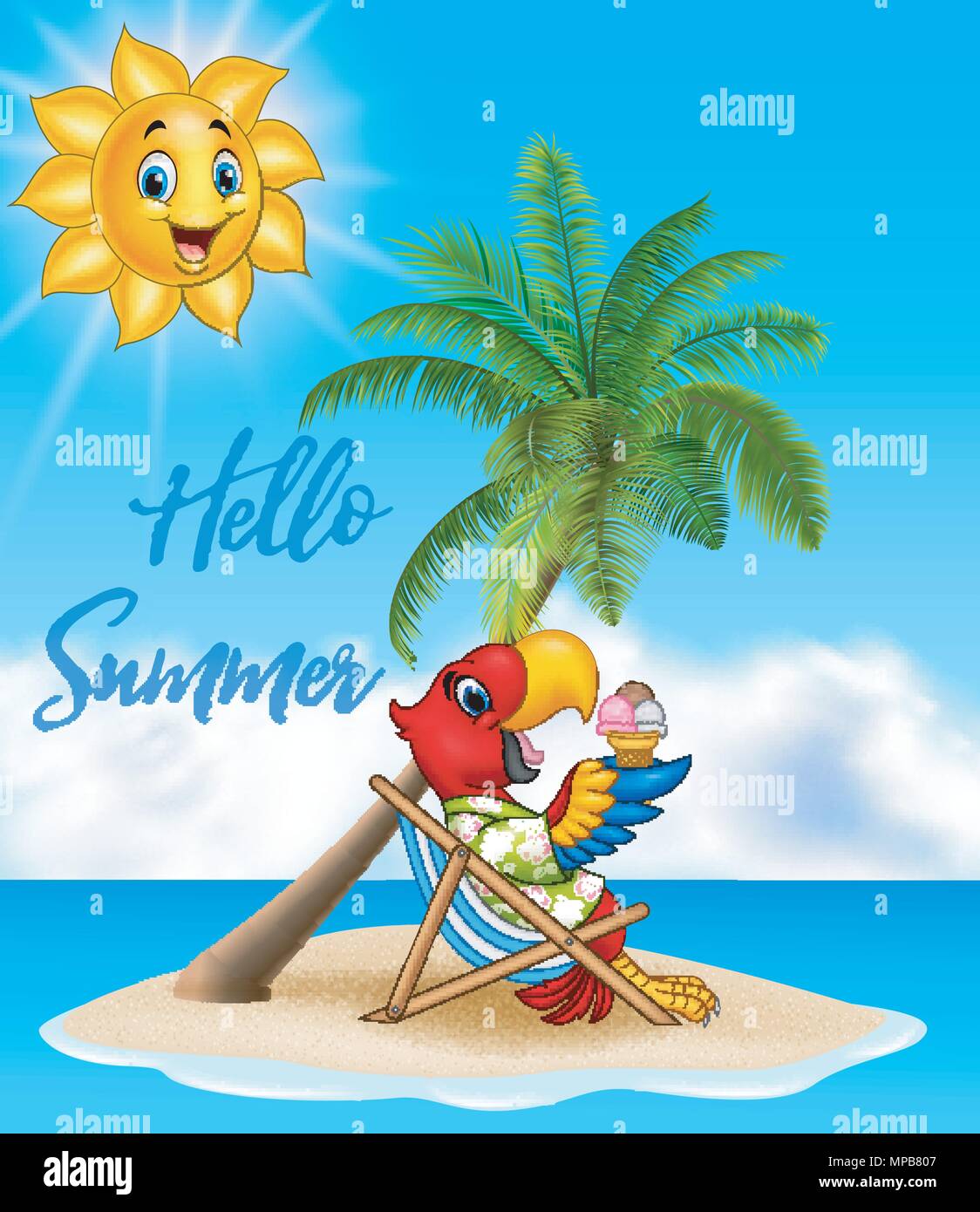 Summer background with parrot eating ice cream Stock Vector Image & Art ...