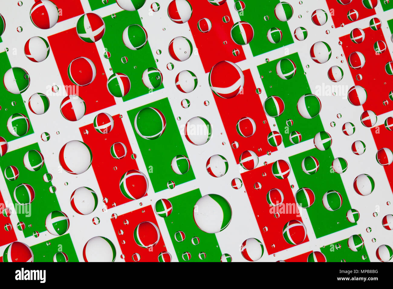 Flags of Italy, behind a glass covered with rain drops.Pattern from ...