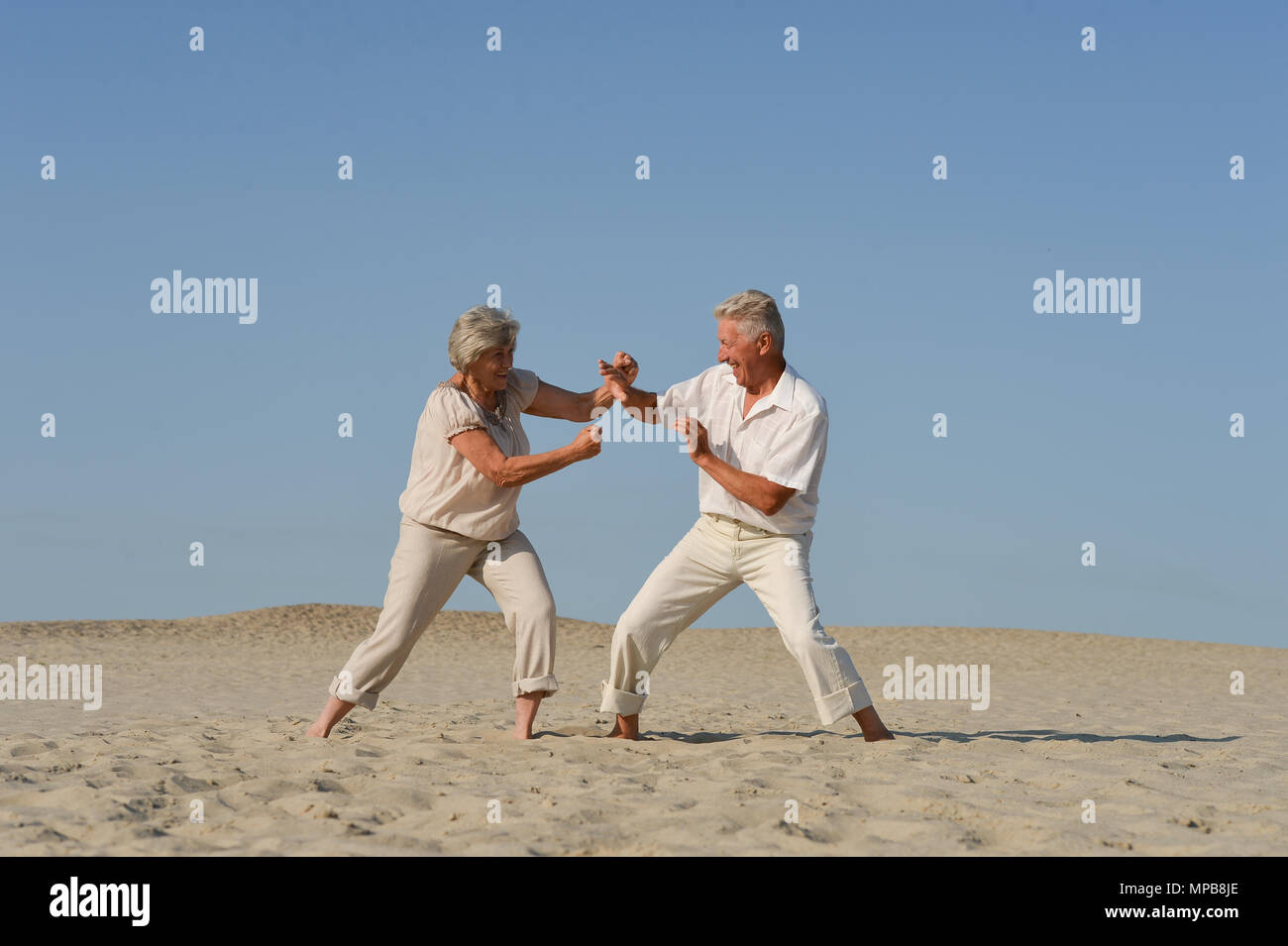 Portrait of elderly couple in love practicing karate Stock Photo - Alamy