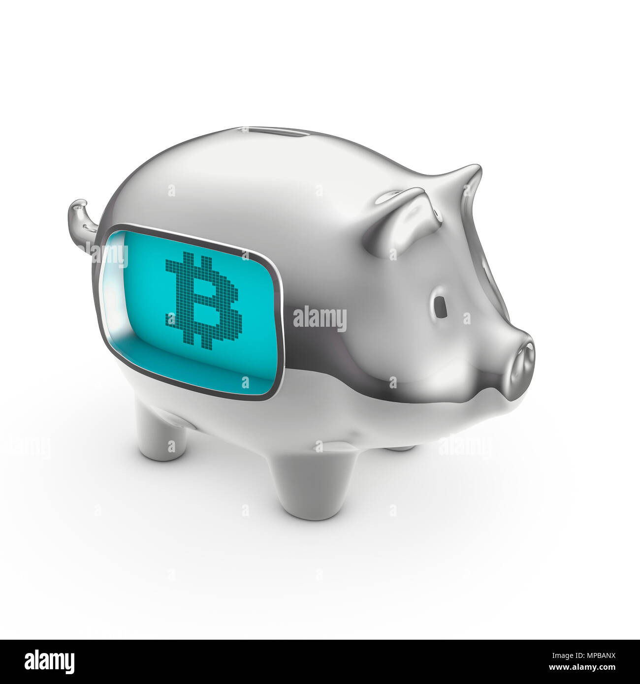 Bitcoin LCD piggy bank / 3D illustration of piggy bank with LCD display ...