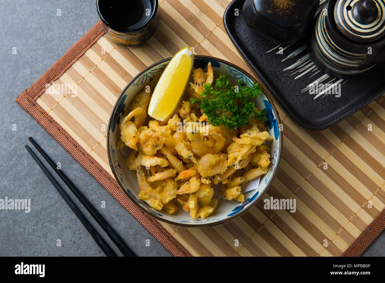 koebi karaage japanese deep fried small shrimp flat lay Stock Photo - Alamy