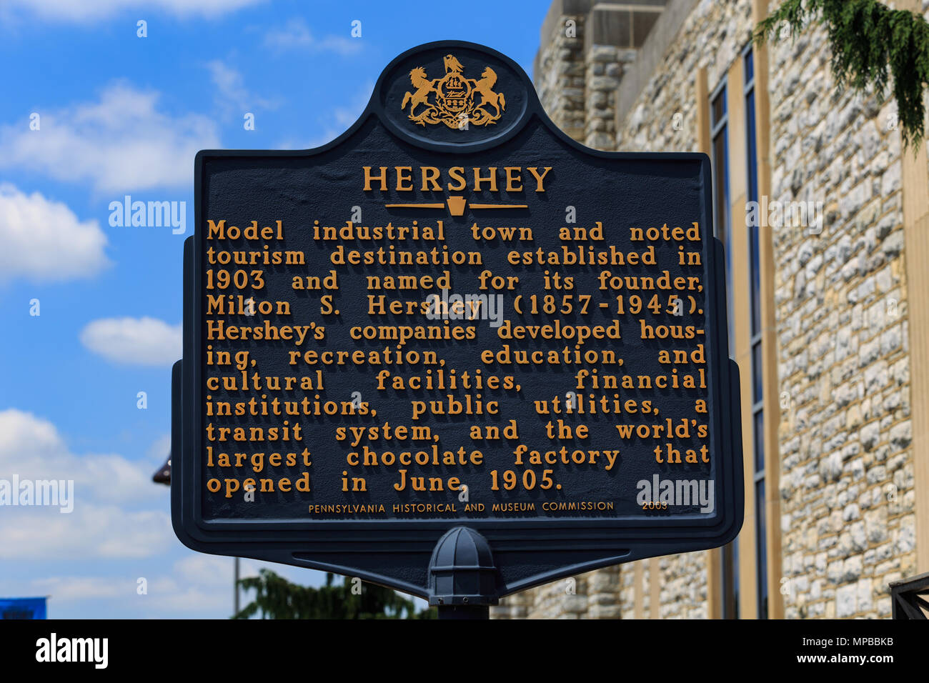 Hershey, PA, USA - May 21, 2018: An historical marker sign stands in ...