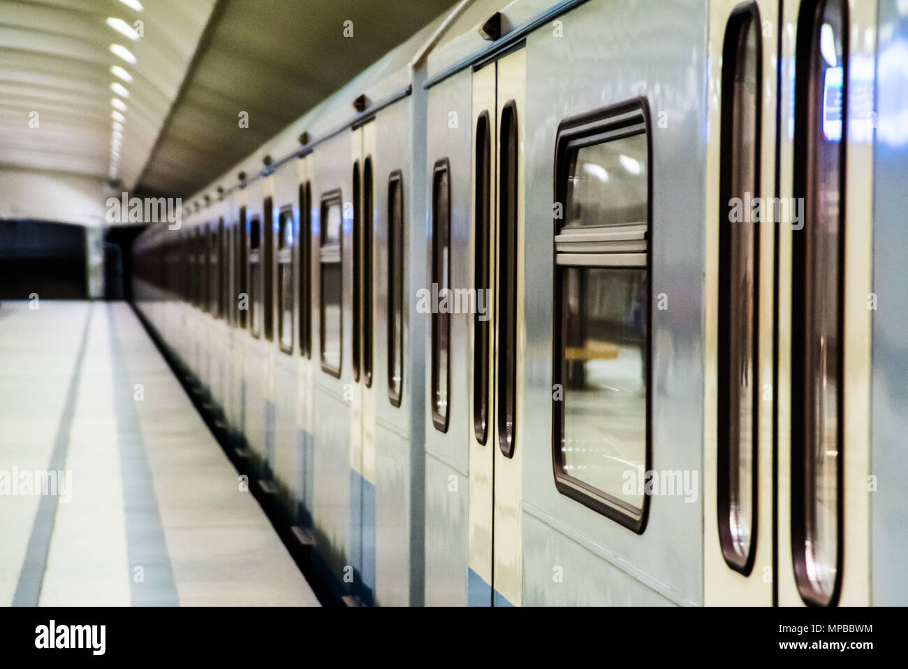 Subway train stopped at the station without people Stock Photo - Alamy