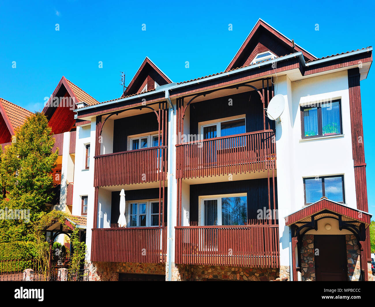 Modern country house with balconies, Druskininkai Stock Photo - Alamy