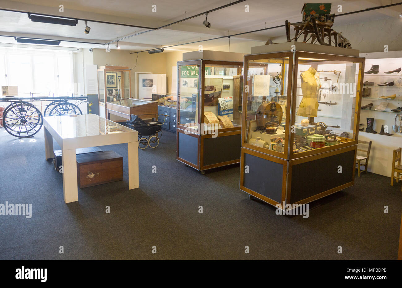 Displays inside the museum at Bruton, Somerset, England, UK Stock Photo ...