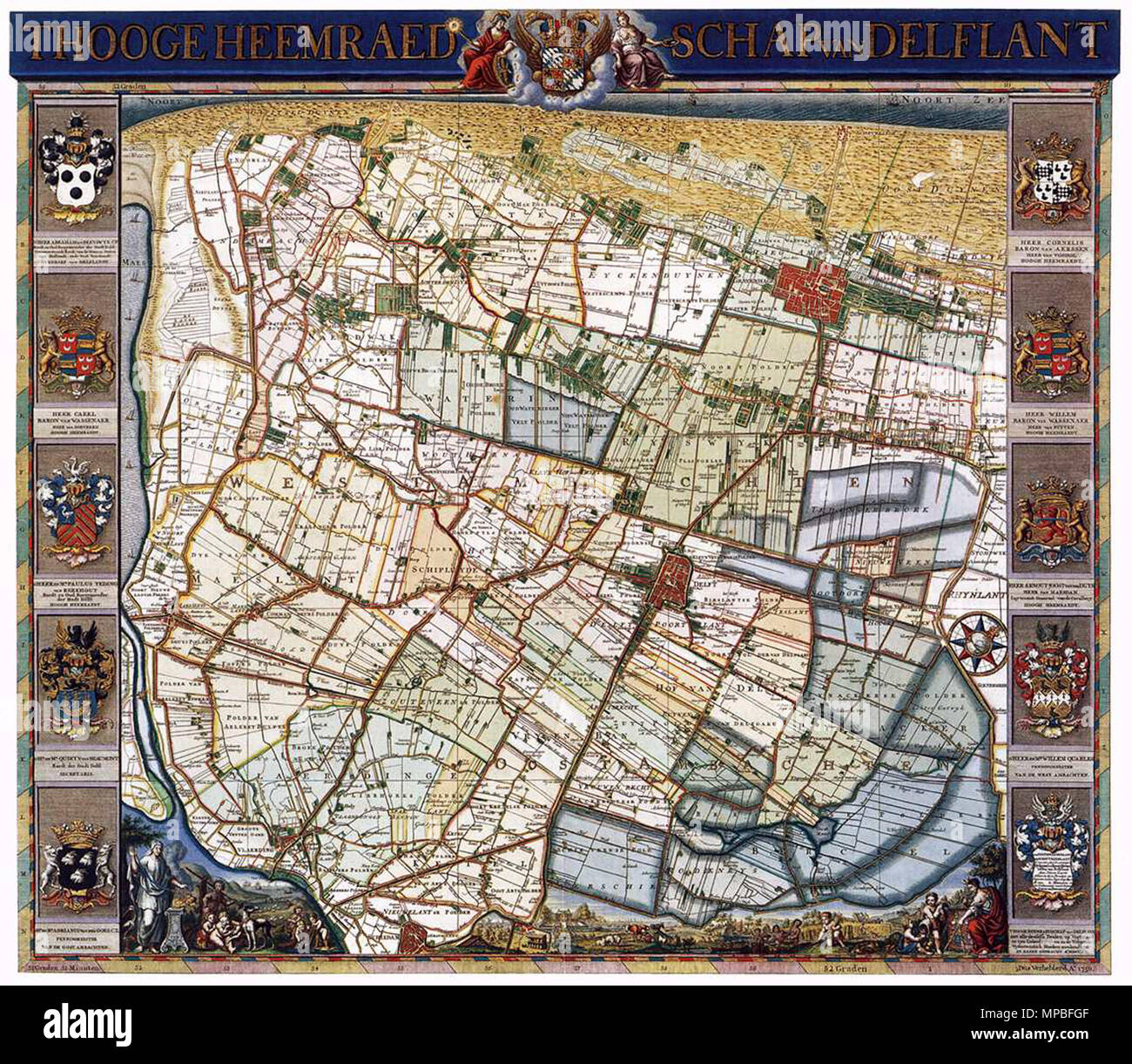 English: Map of Delfland 1750. 925 Nicolaas Samuel Cruquius - Map of ...