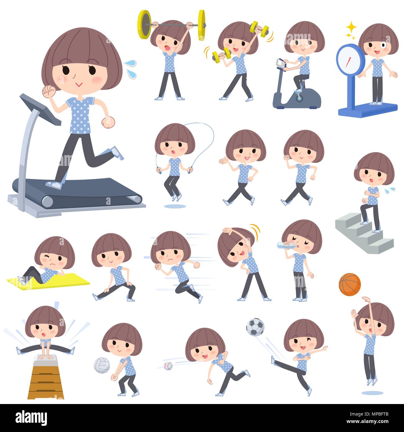 Set of various poses of Mash hair blue wear woman Sports & exercise ...