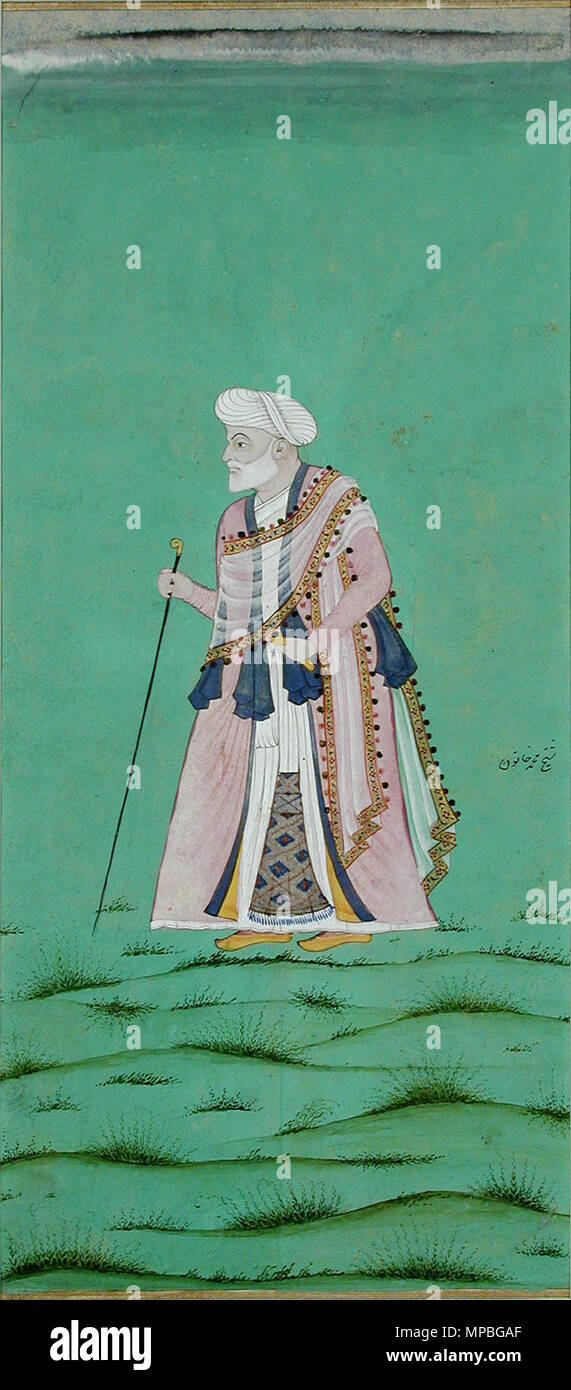 . English: Shaikh Muhammad Khatun, in a light mauve jama, with a long ...