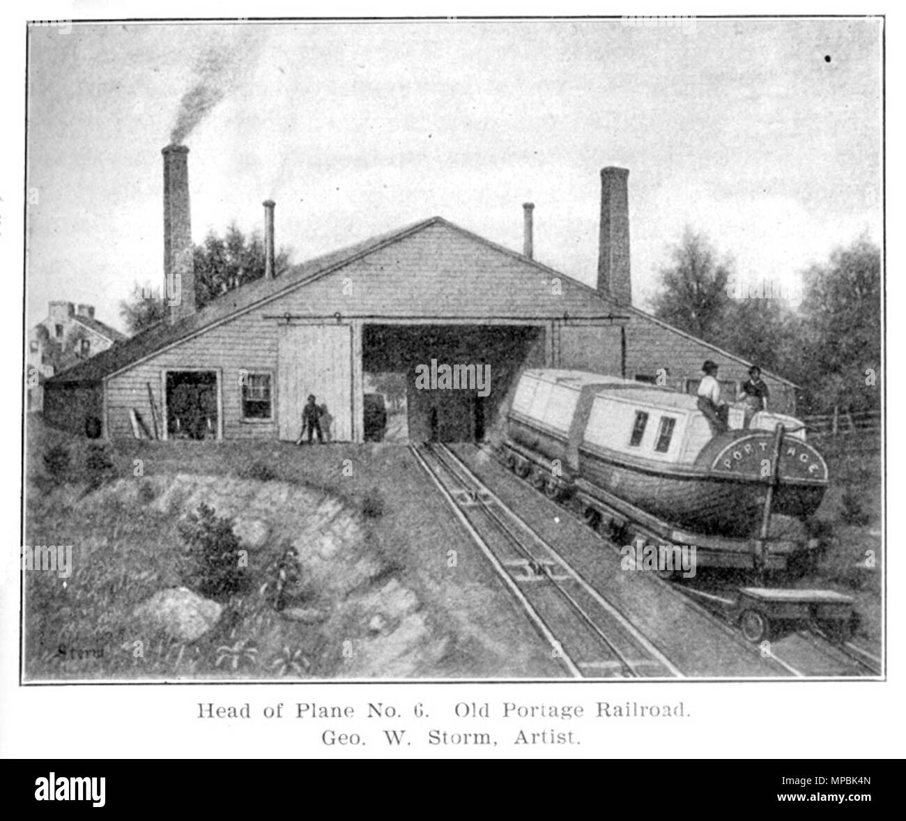 . A drawing of No. 6 engine house of the Allegheny Portage Railroad by ...